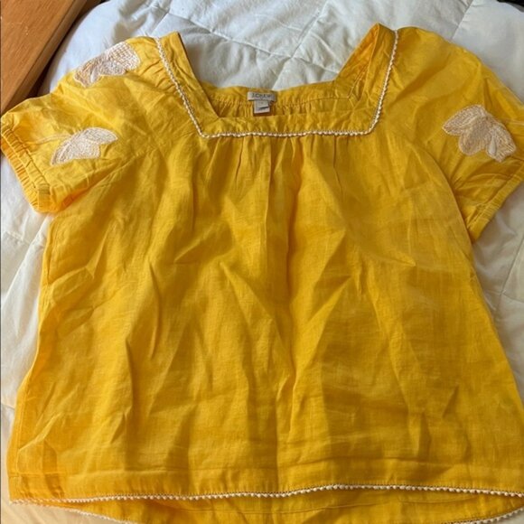 J. Crew | Tops | J Crew Yellow Blouse With White Embroidery | Poshmark